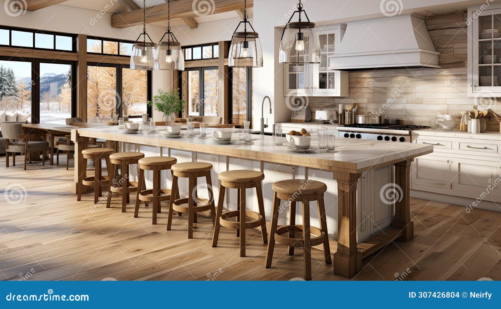 Modern Big Farmhouse Style Kitchen Stock Photo - Image of farmhouse ...