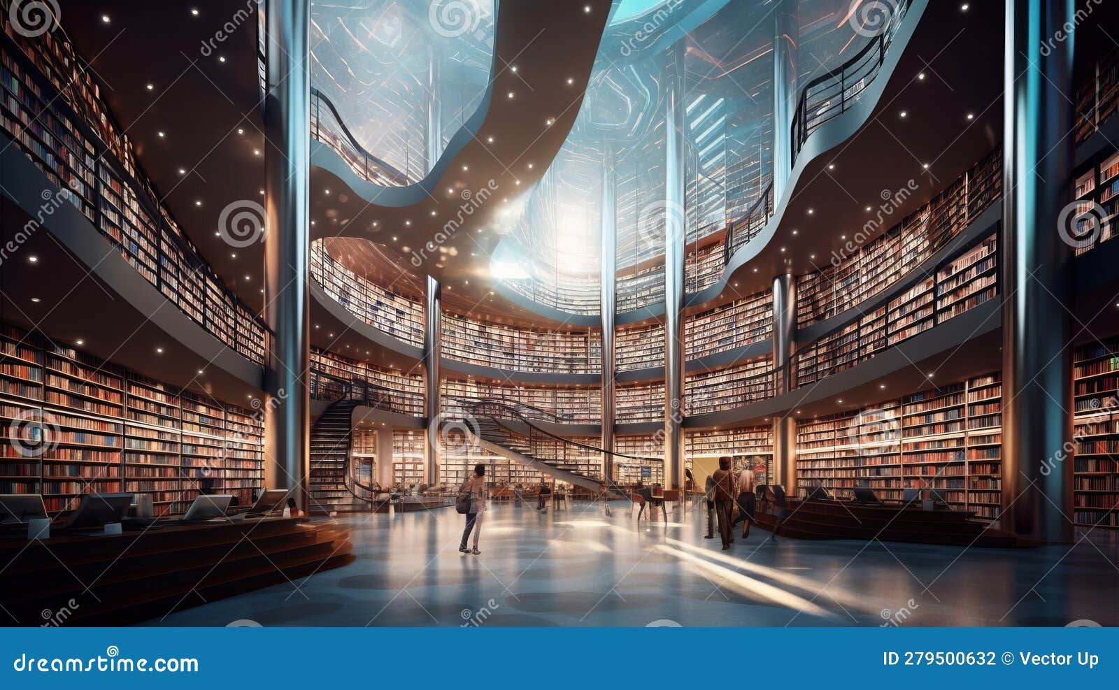 Modern Big Library Sheves with Books. Generative AI Stock Photo - Image ...