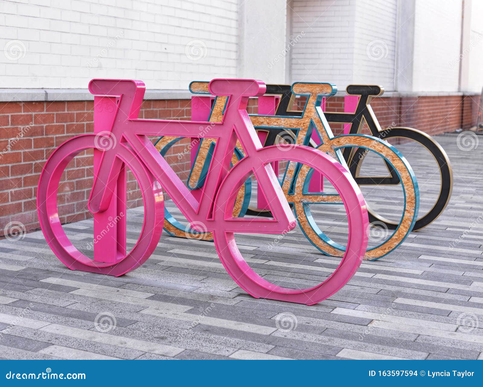 Artistic,Modern Bike Racks in Color Stock Photo - Image of bike ...