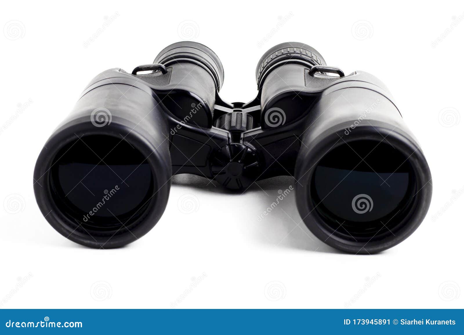 Modern Binoculars in Black on a White Background. Lenses Forward. Close ...