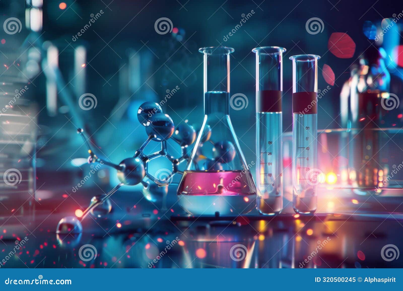 Modern Biochemistry Lab Digitally Illustrated with Glowing Test Tubes ...