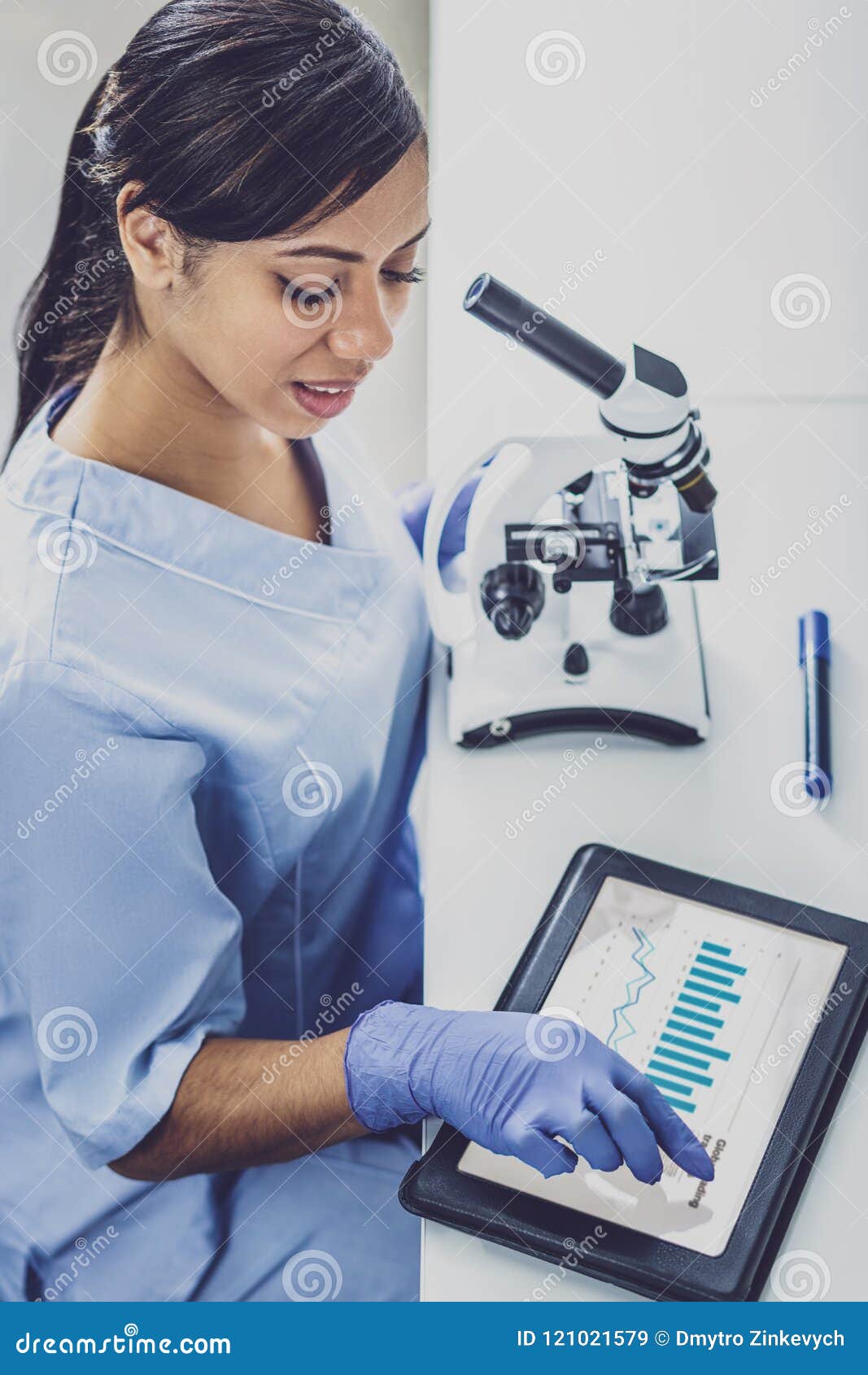 Modern Bioengineer Using Laptop at Work Stock Image - Image of male ...