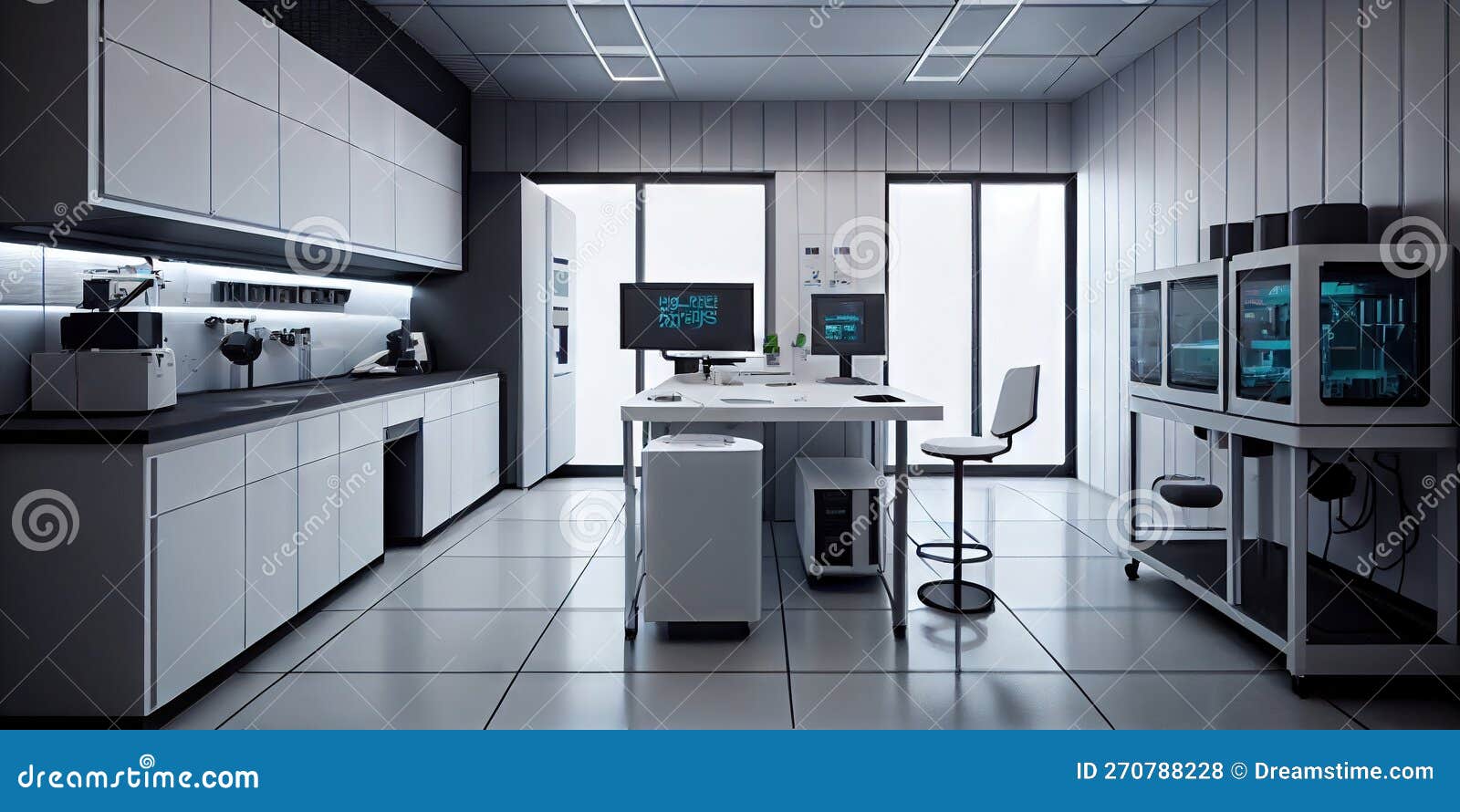 Modern Biological or Biochemical Laboratory Interior. Clean White ...