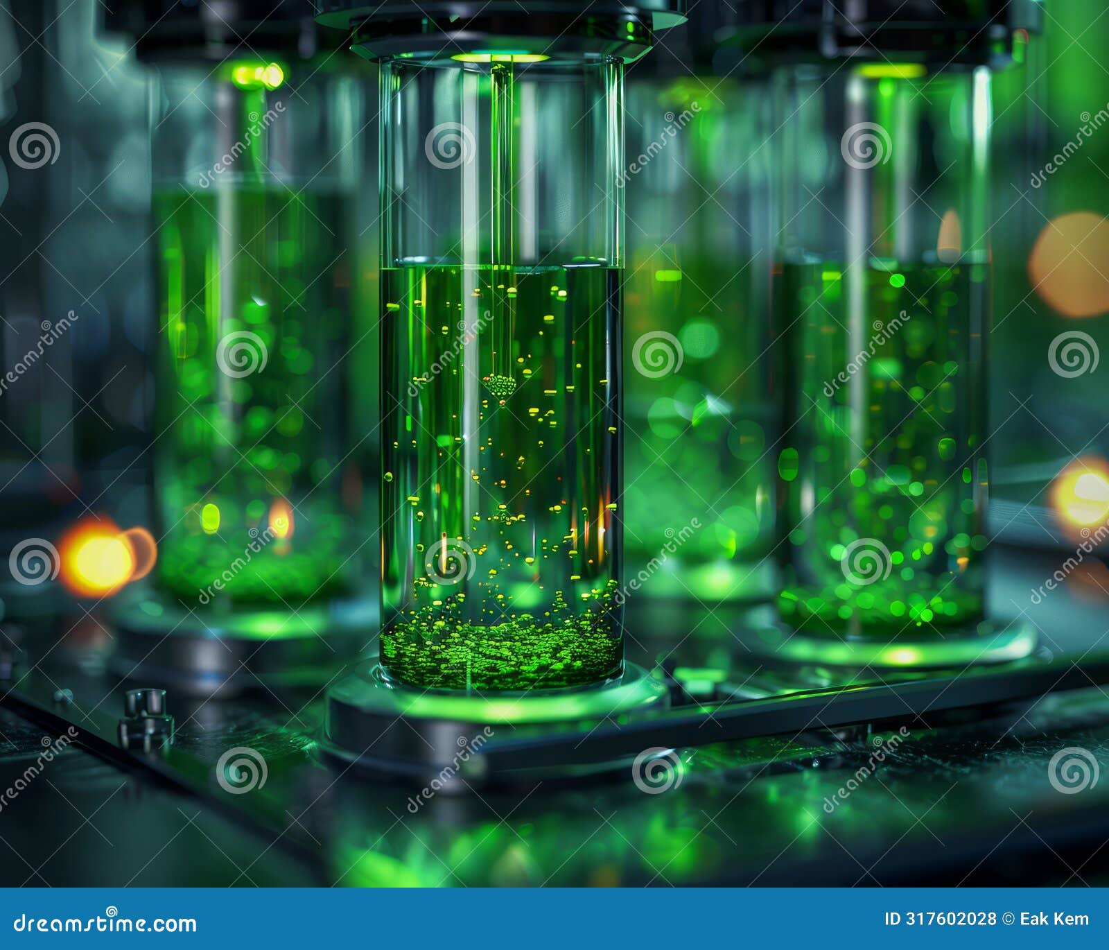 Modern Biotechnology Laboratory with Green Fluorescent Samples in Test ...