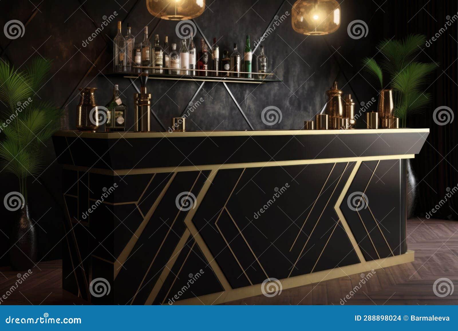 Modern Black Bar Counter with Gold Accents. Generative AI Stock ...