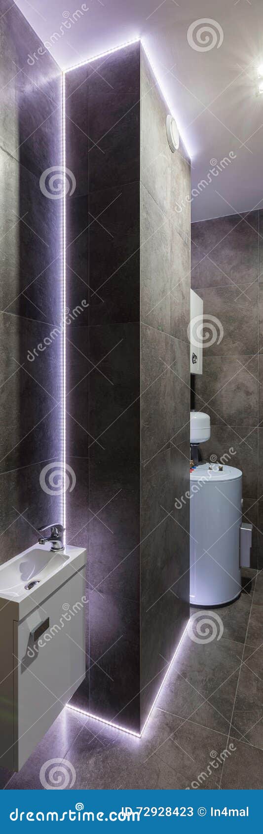 Modern Black Boiler Room with Led Light Stock Image - Image of interior ...