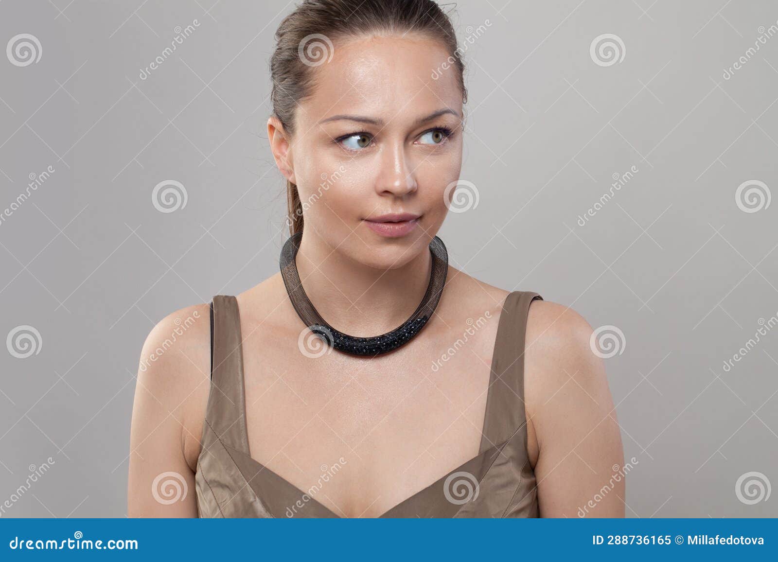 Modern Black Choker on Neck of Beautiful Woman Stock Image - Image of ...