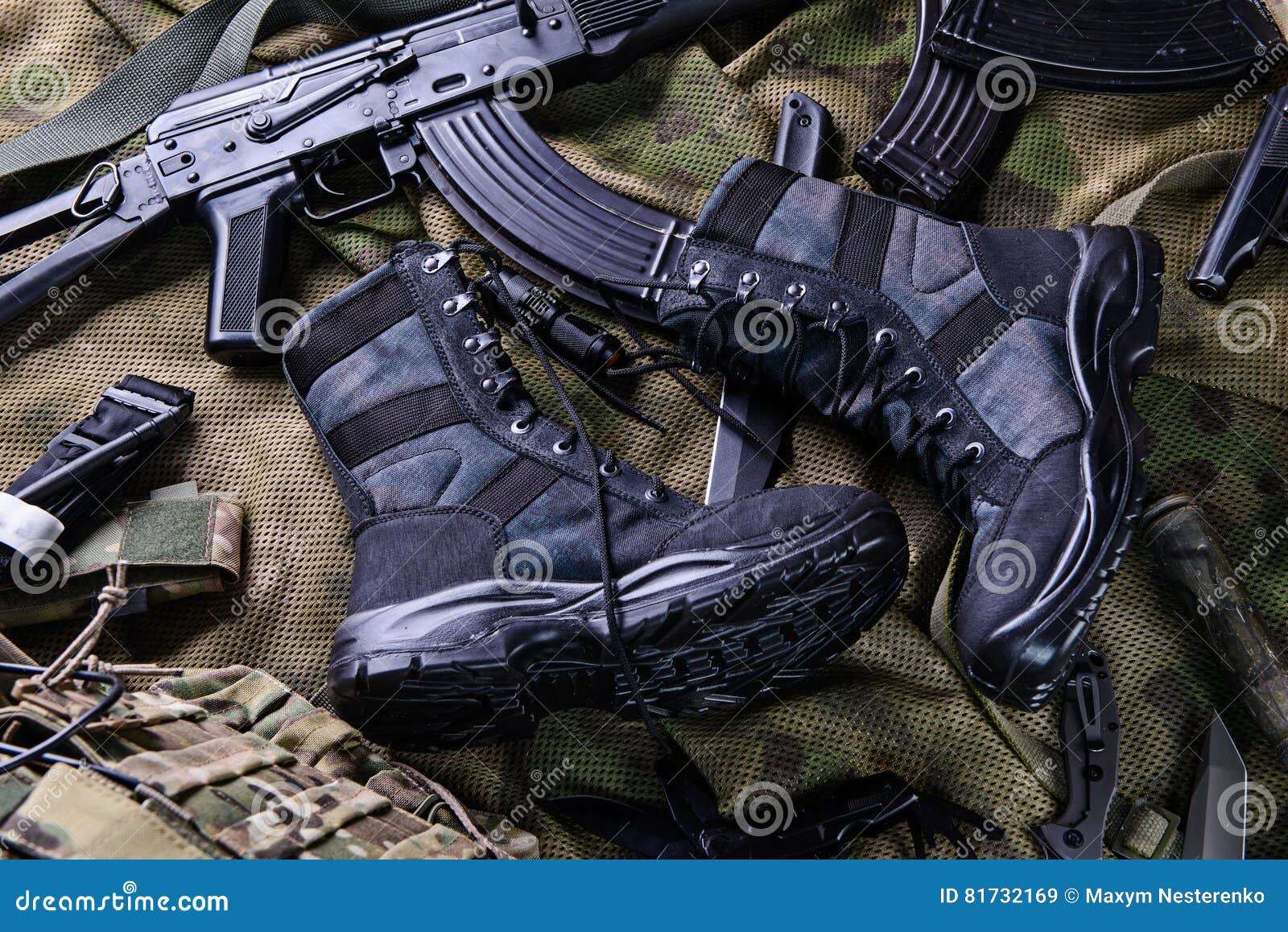 Modern black combat boots stock image. Image of clothing - 81732169