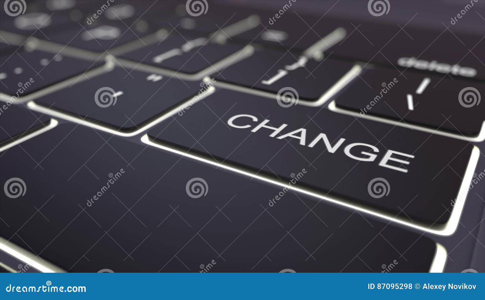 Modern Black Computer Keyboard and Luminous Change Key. 3D Rendering ...
