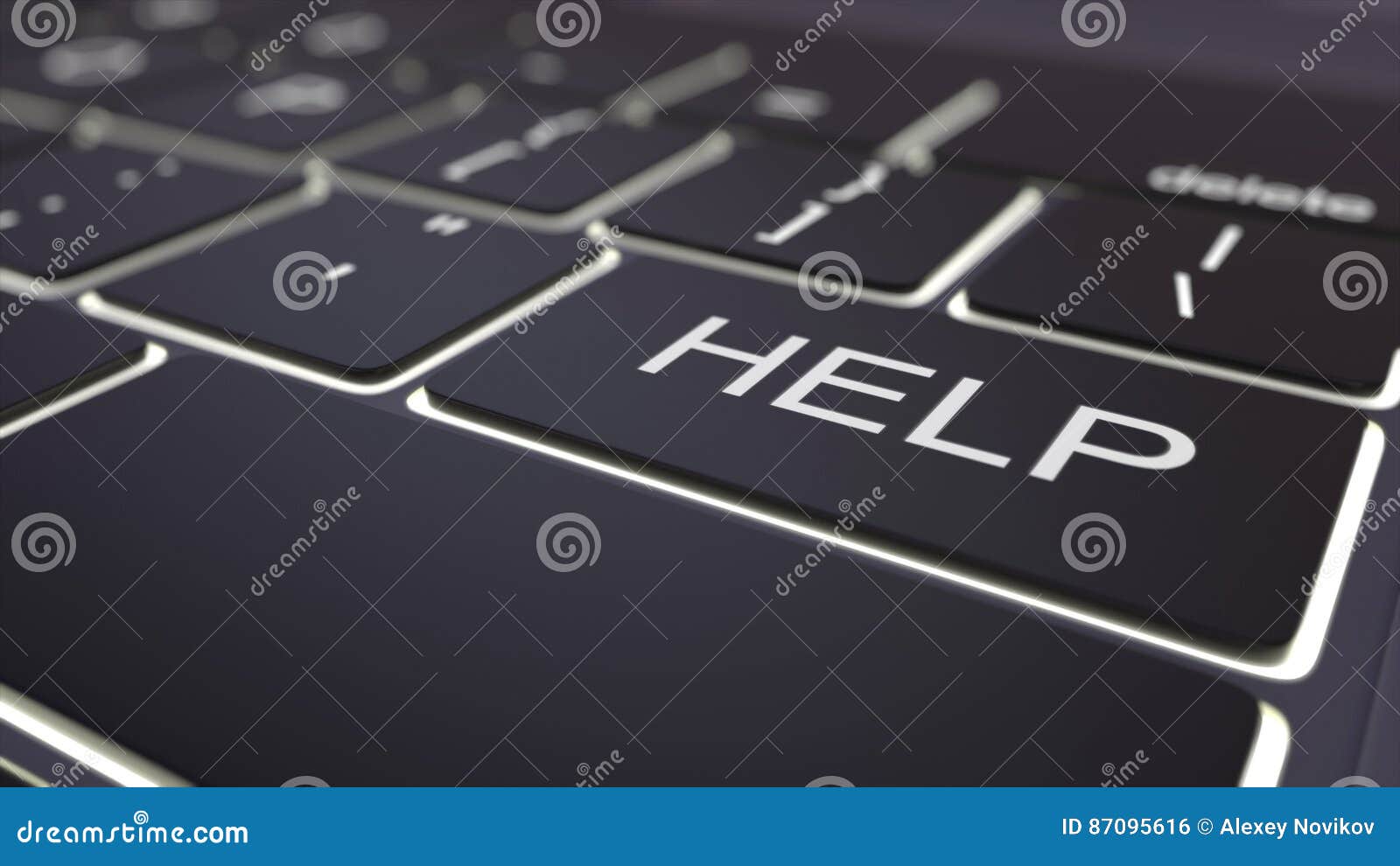 Modern Black Computer Keyboard and Luminous Help Key. 3D Rendering ...