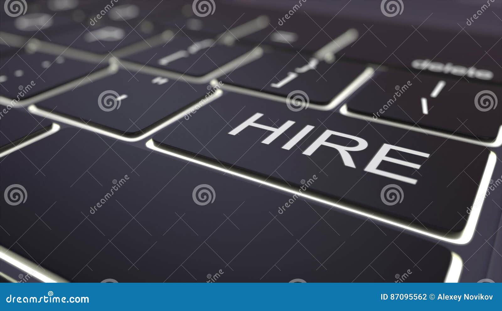 Modern Black Computer Keyboard and Luminous Hire Key. 3D Rendering ...