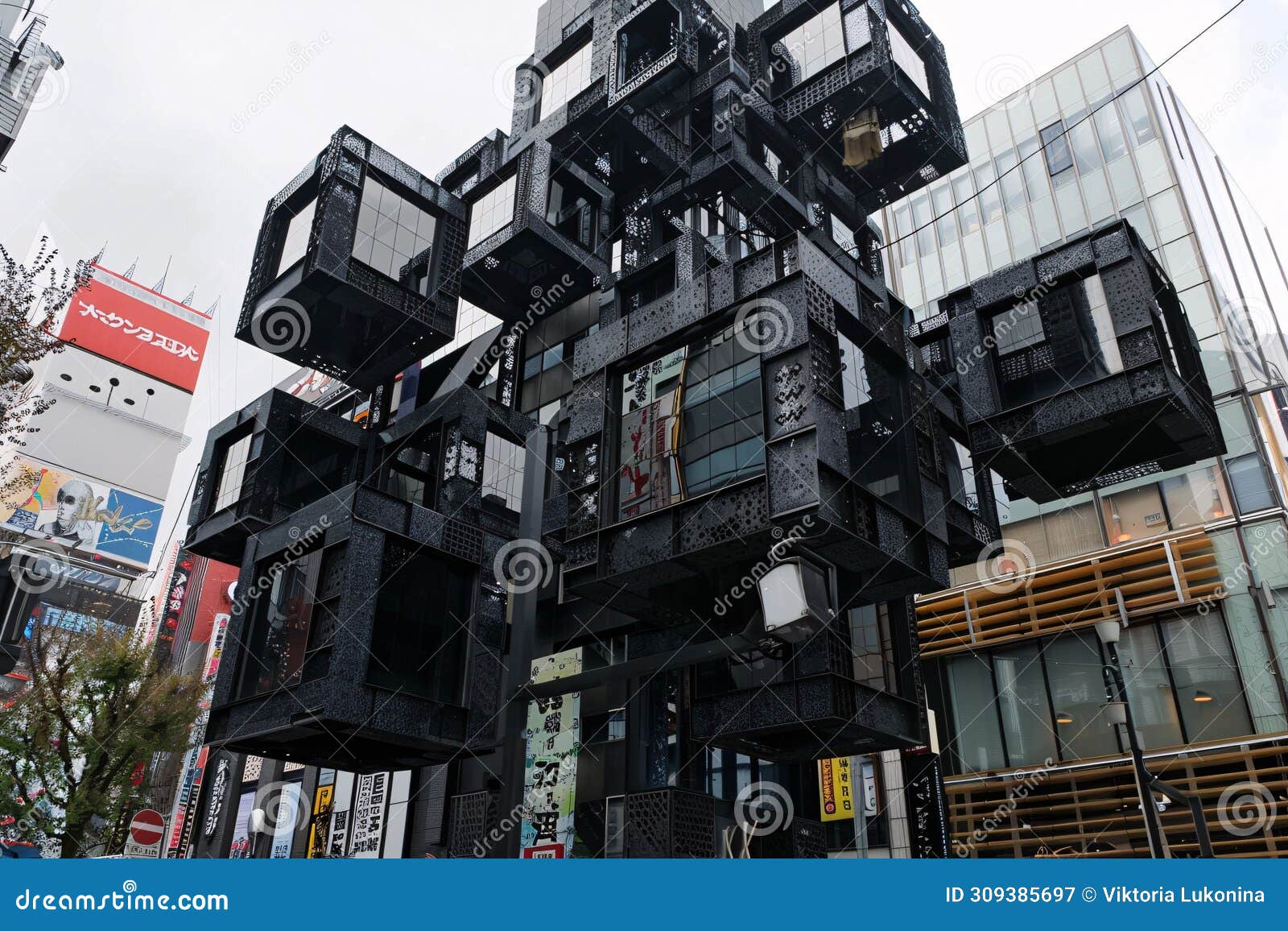 Modern Black Cubic Building Facade Stock Image - Image of edifice, city ...
