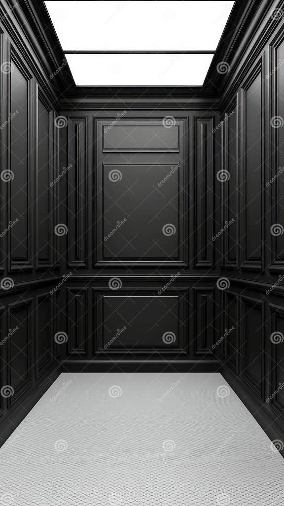 Modern Black Elevator Interior with Elegant Design and Lighting Stock ...