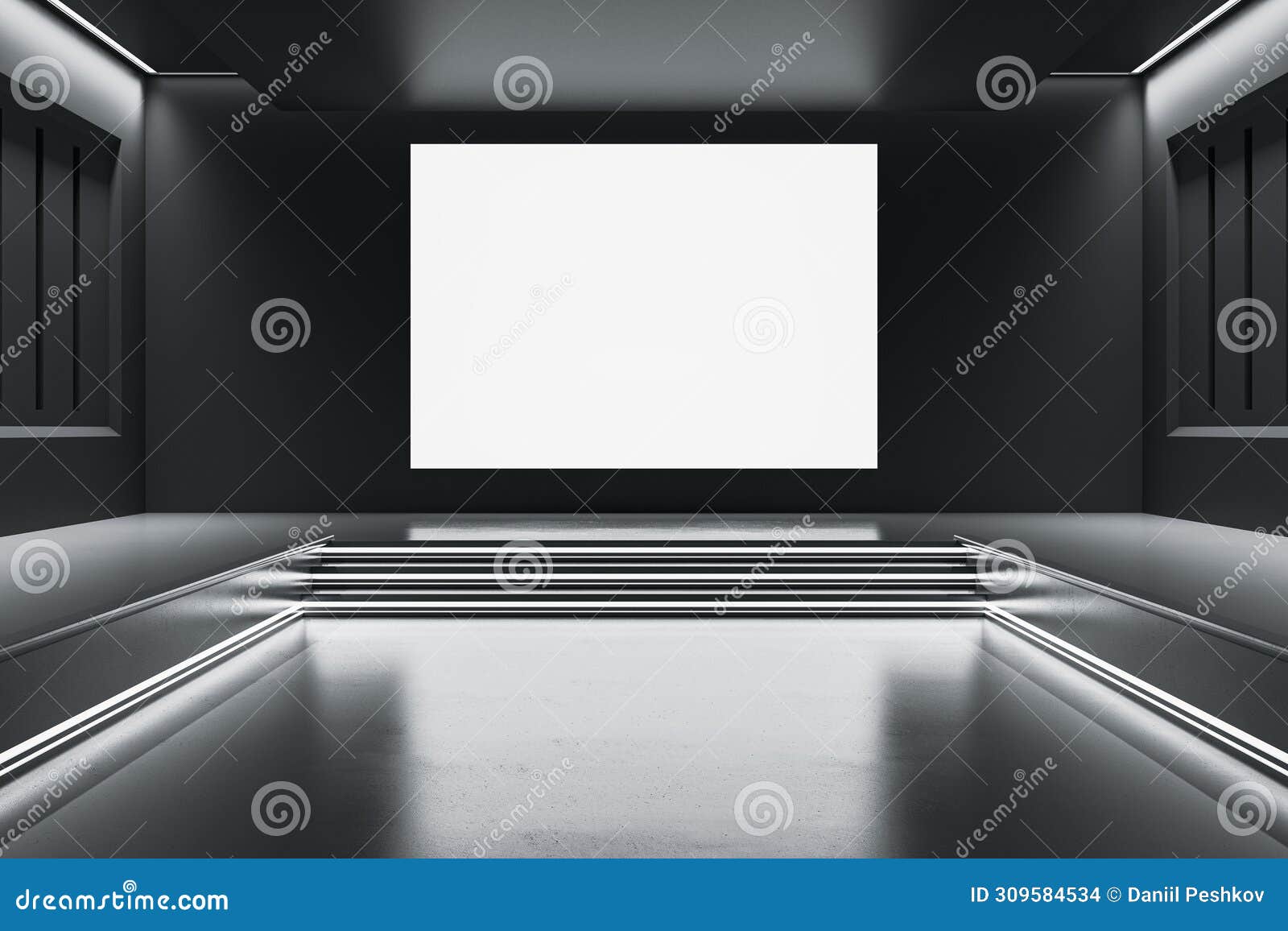 Modern Black Exhibition Hall or Museum Interior with White Mock Up ...