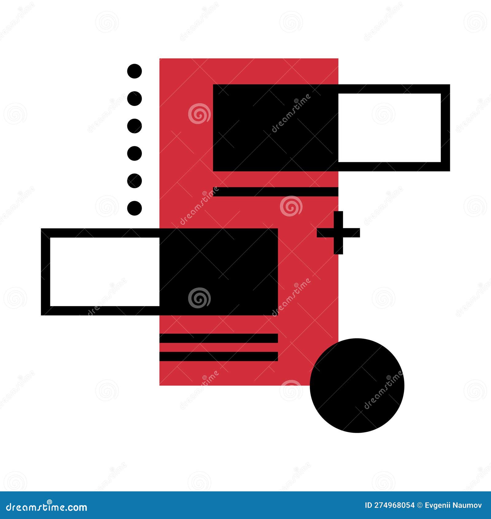 Modern Black Geometric Shapes in Minimal Style and Basic Form with Red ...