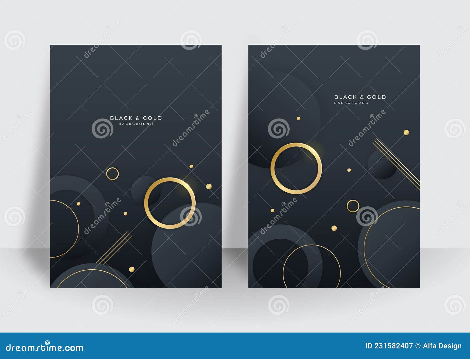 Modern Black Gold Cover Design Set. Luxury Creative Gold Dynamic ...