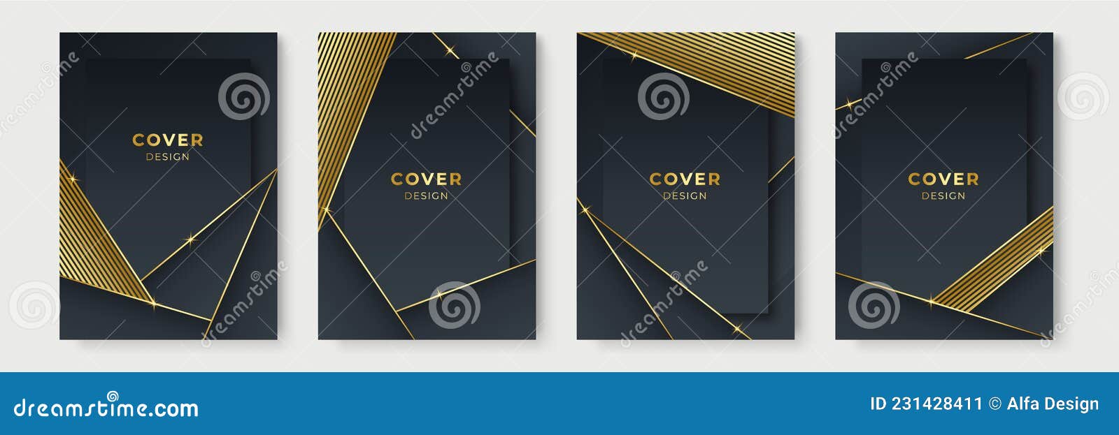 Modern Black Gold Cover Design Set. Luxury Creative Gold Dynamic ...