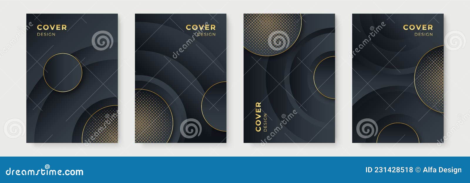 Modern Black Gold Cover Design Set. Luxury Creative Gold Dynamic ...