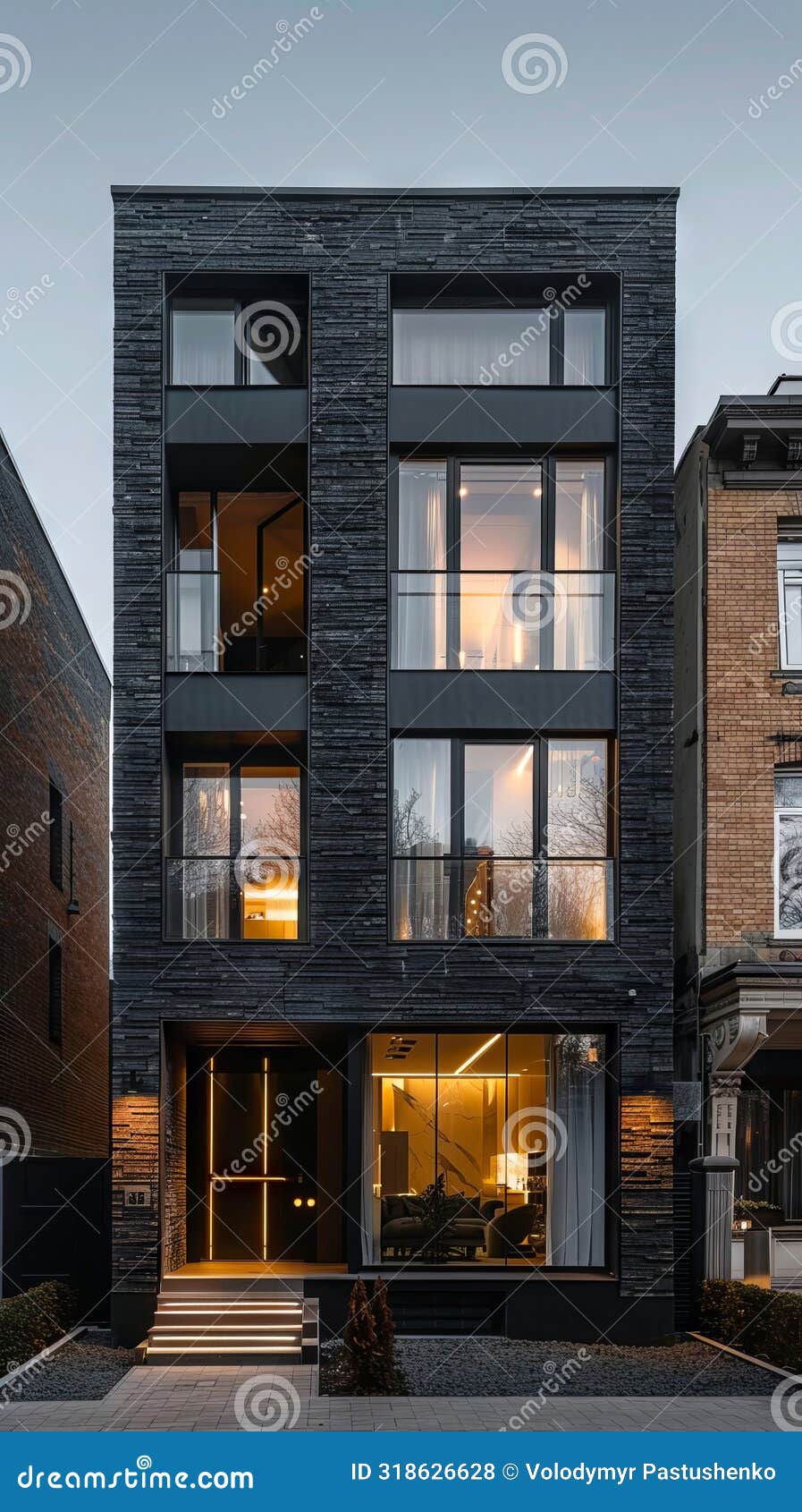 A Modern Black House with Windows and Doors Stock Photo - Image of ...