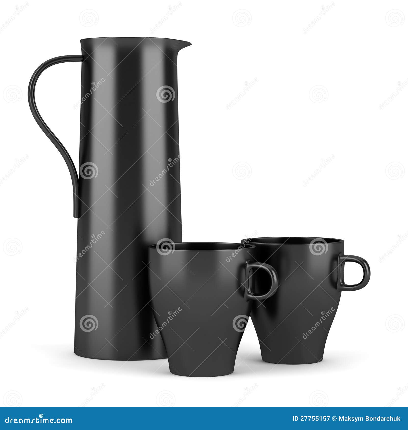 Modern Black Jug with Two Cups Isolated on White Stock Illustration ...