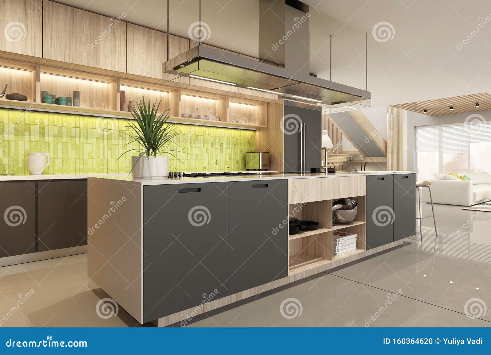 Modern Black Kitchen Interior in Scandinavian Style Stock Illustration ...
