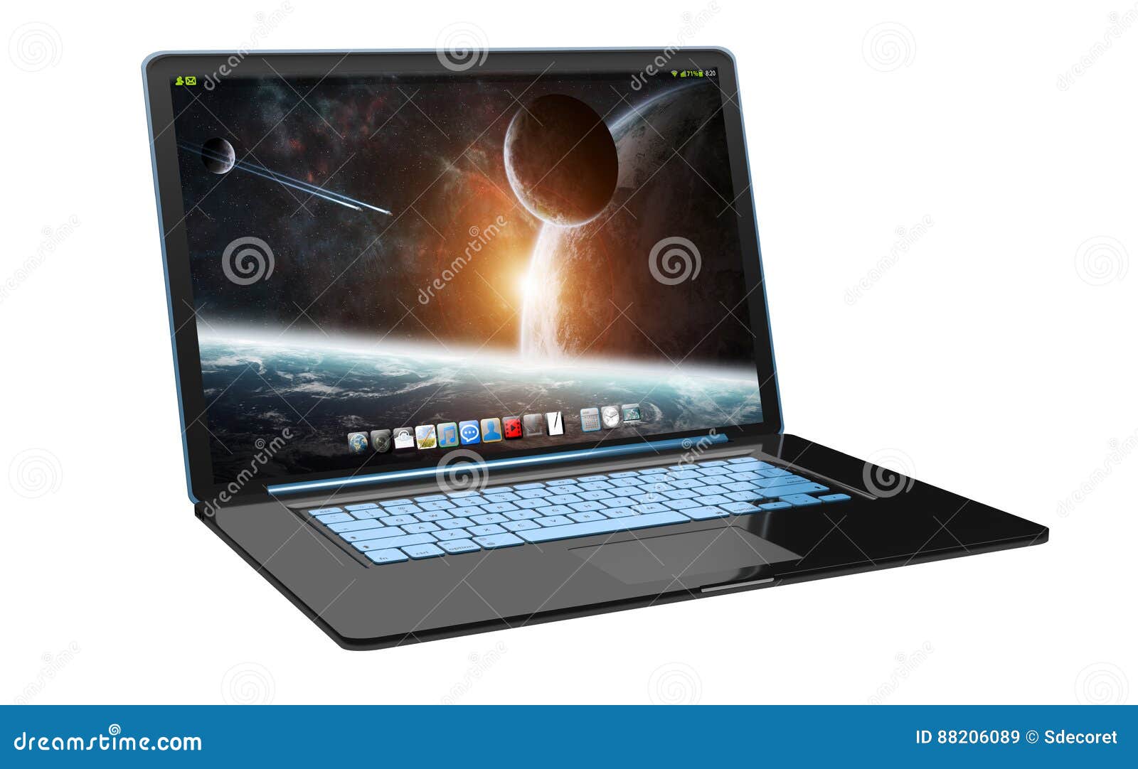 Modern Black Laptop on White Background 3D Rendering Stock Illustration ...