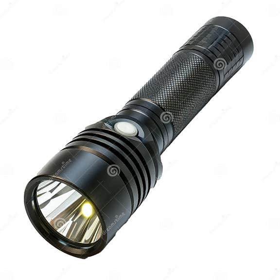 Modern Black Metal Flashlight Emitting Light Beam Stock Illustration ...