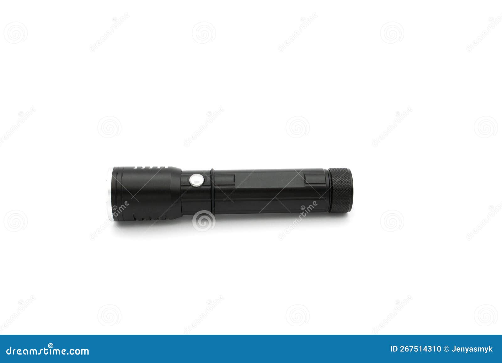 Modern Black Metal Flashlight Isolated on White Stock Photo - Image of ...
