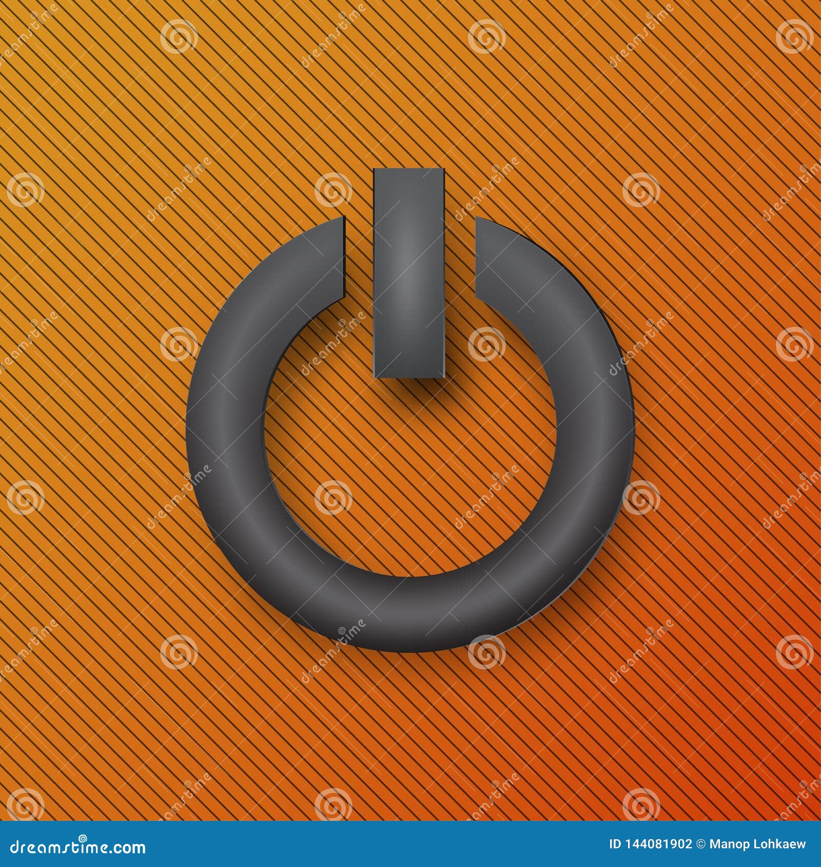 Modern Black Metallic Power Button on Orange Background Stock Vector ...