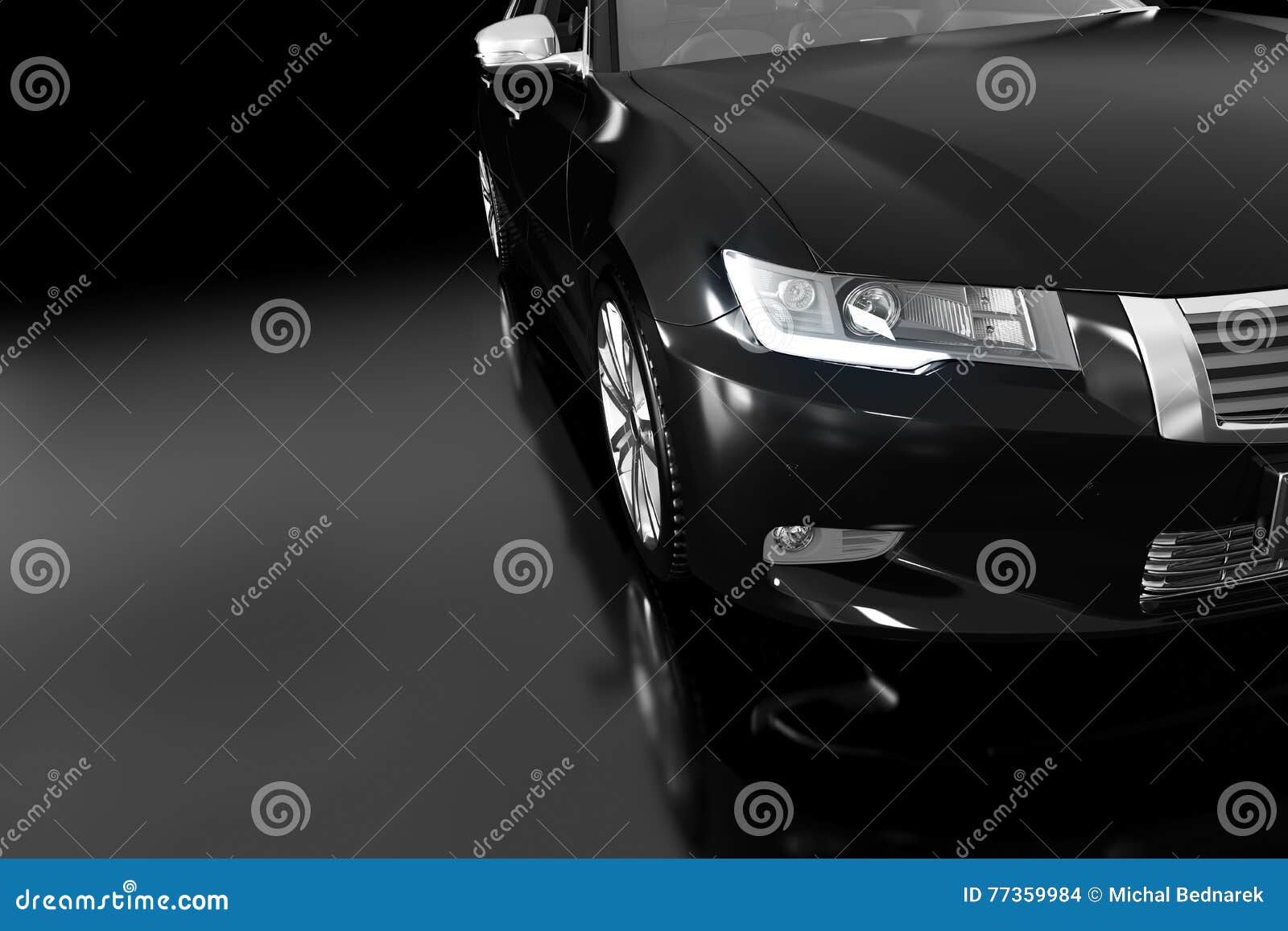 Modern Black Metallic Sedan Car in Spotlight. Generic Desing, Brandless ...