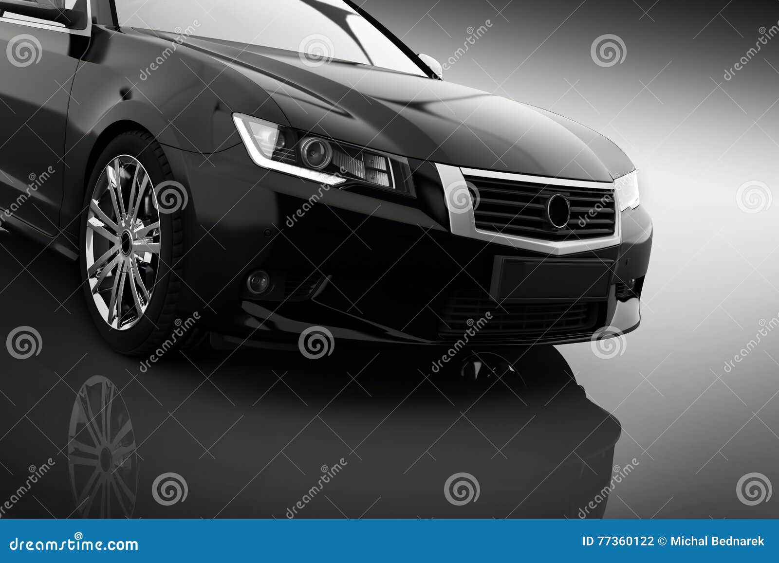 Modern Black Metallic Sedan Car in Spotlight. Generic Desing, Brandless ...