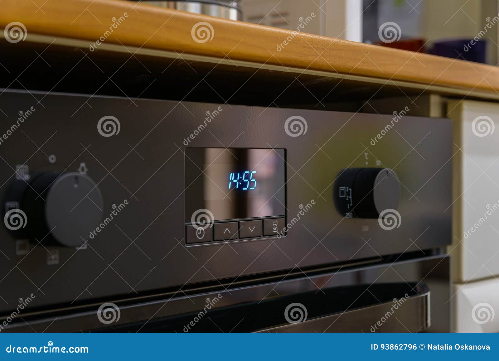 Modern black oven controls stock photo. Image of interior - 93862796
