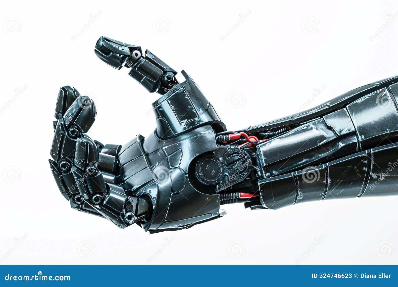 Modern Black Robotic Bionic Arm Holding Something Isolated on White ...
