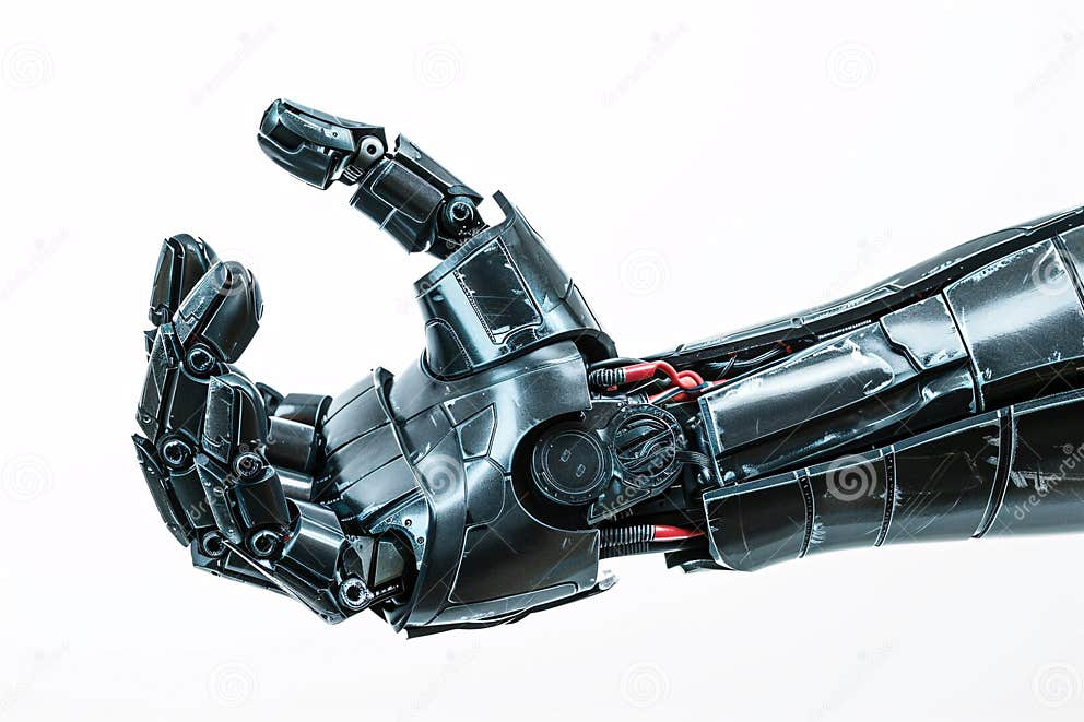 Modern Black Robotic Bionic Arm Holding Something Isolated on White ...