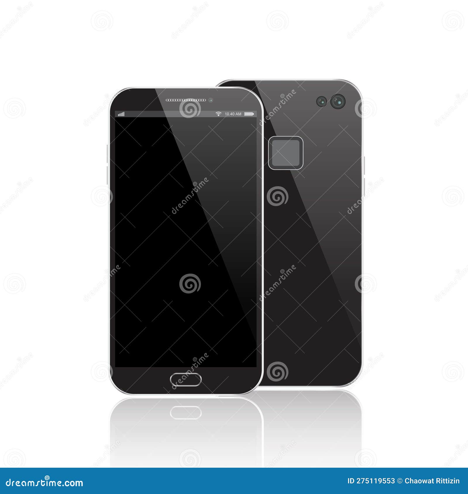 Modern Black Smartphone Isolated. Front and Back of Vector Smartphone ...