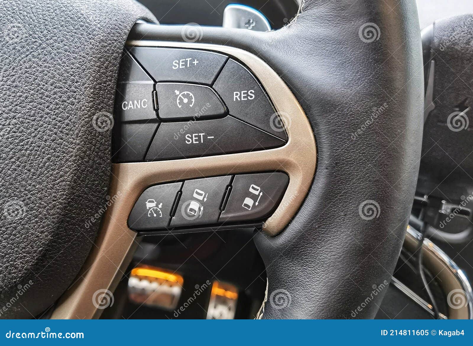 Modern Black Steering Wheel with Multifunction Buttons. Stock Image ...