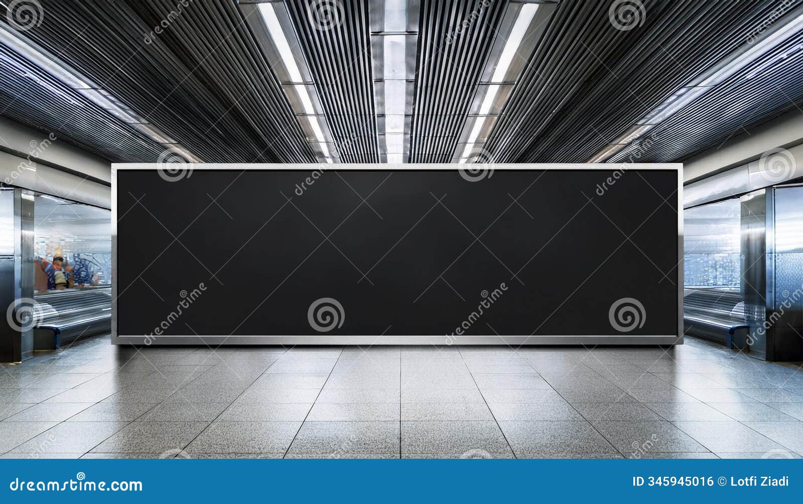 Modern Blank Black Wall Display in Subway Corridor Mockup. 3D Rendering ...