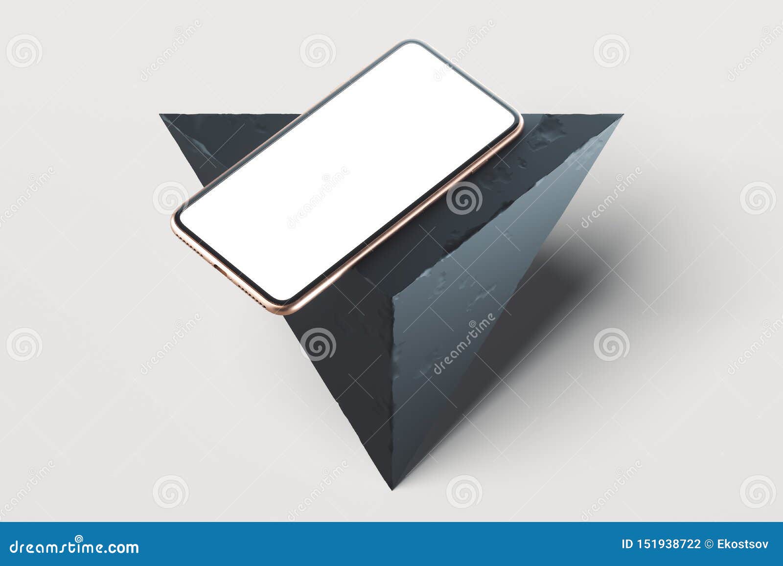 Modern Blank Mobile Phone on Geometric Triangle Stone Figure. 3d ...