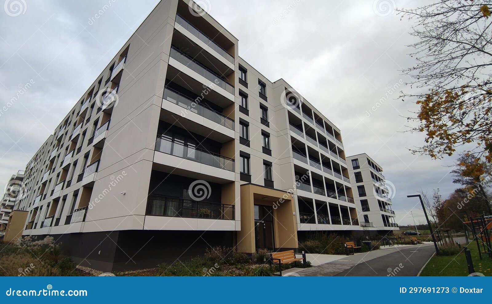 Modern block of flats stock image. Image of yard, residential - 297691273