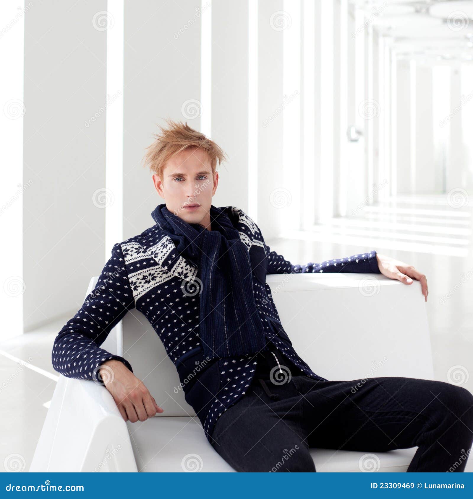 Modern Blond Male Futuristic Sci-fi Sitting Stock Image - Image of ...