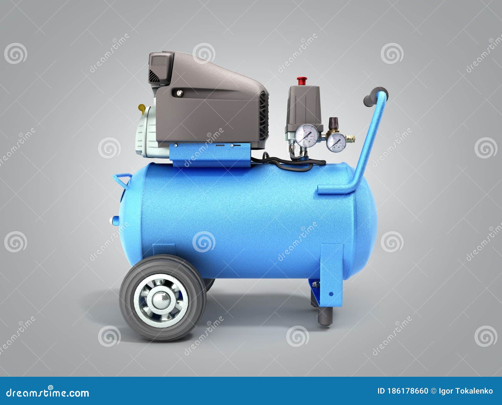 Modern Blue Air Compressor 3d Render on Grey Gradient Background Stock ...