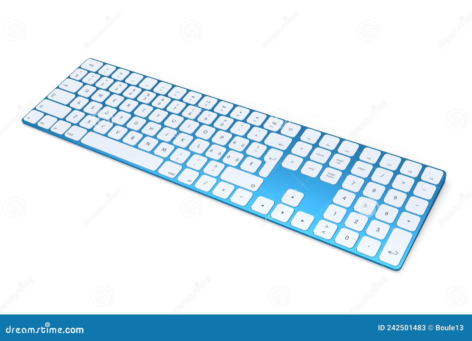 Modern Blue Aluminum Computer Keyboard Isolated on White Background ...