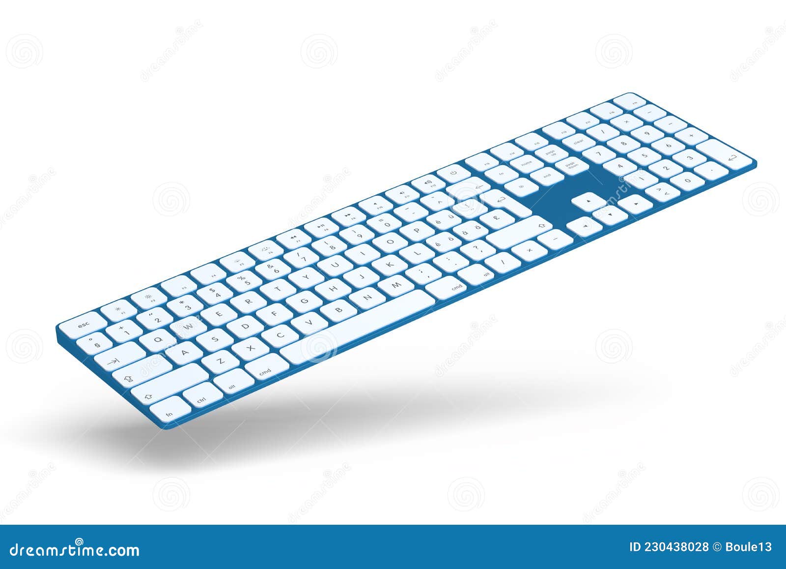 Modern Blue Aluminum Computer Keyboard Isolated on White Background ...