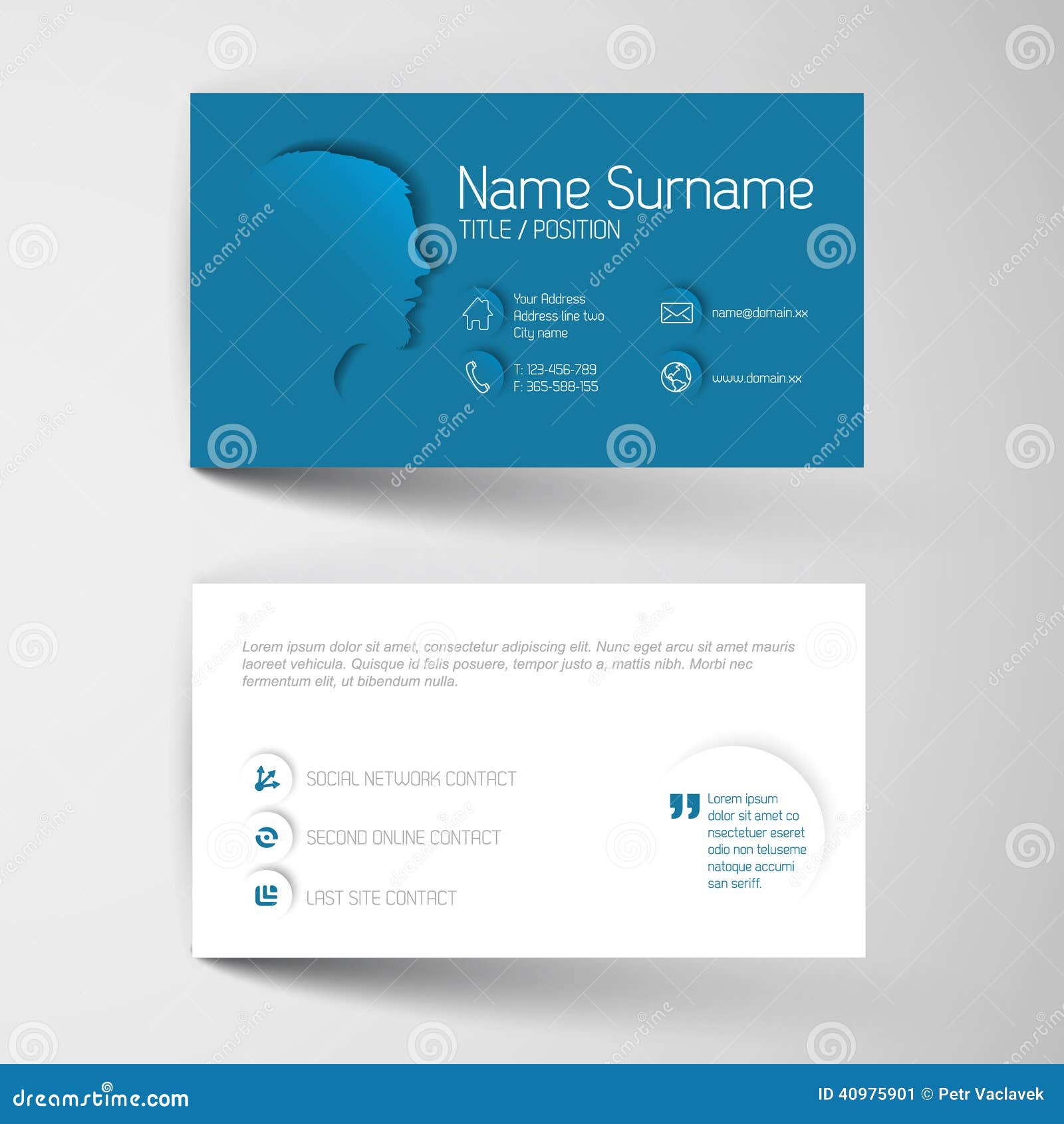 Modern Blue Business Card Template with Flat User Interface Stock ...