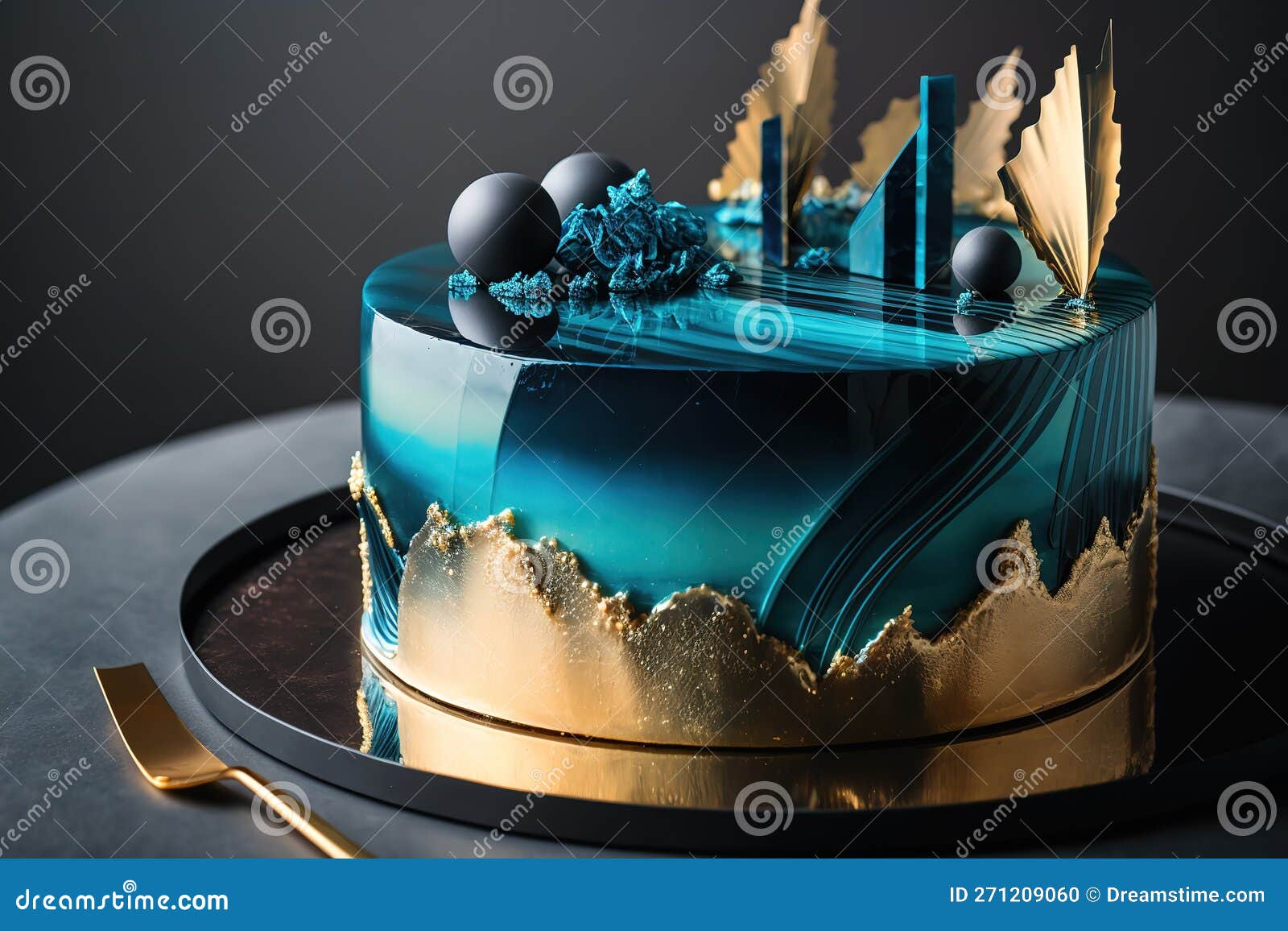 Modern Blue Cake with Chocolate Velor and Isomalt Decor, AI Generated ...