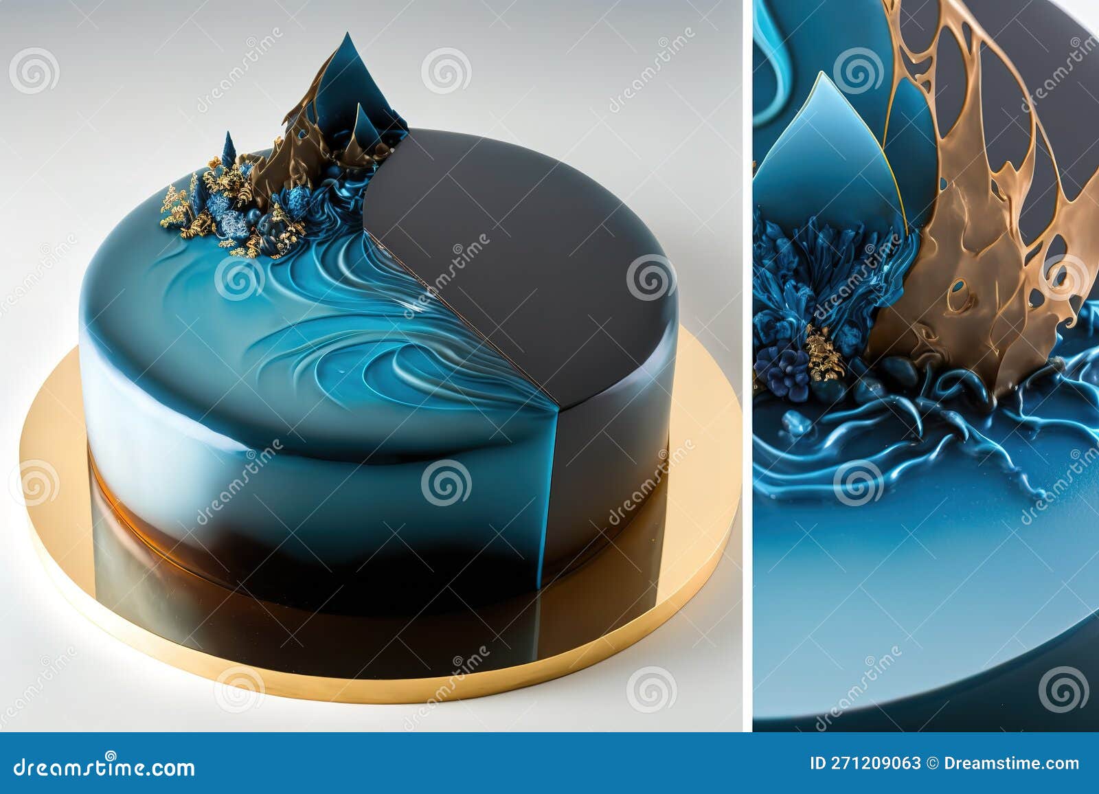 Modern Blue Cake with Chocolate Velor and Isomalt Decor, AI Generated ...