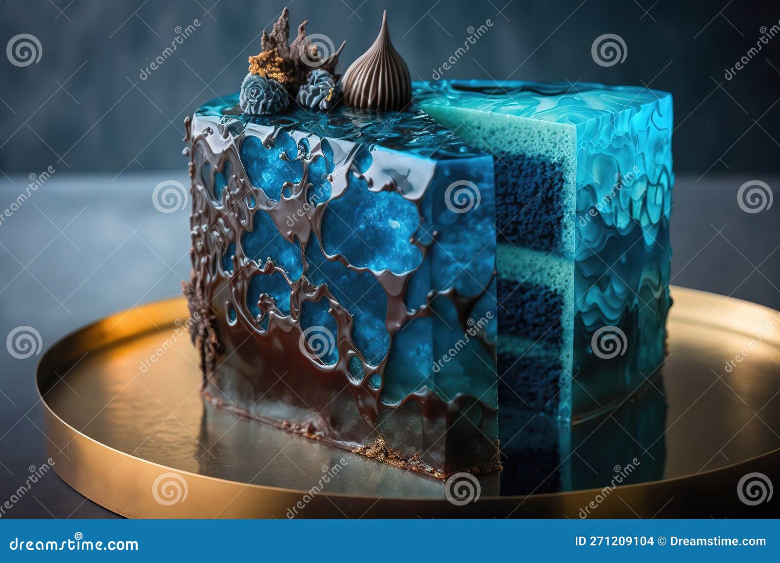 Modern Blue Cake with Chocolate Velor and Isomalt Decor, AI Generated ...