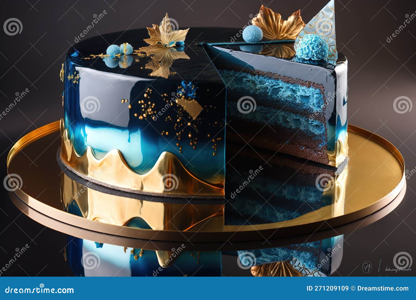 Modern Blue Cake with Chocolate Velor and Isomalt Decor, AI Generated ...