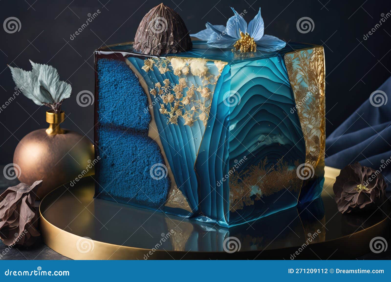 Modern Blue Cake with Chocolate Velor and Isomalt Decor, AI Generated ...