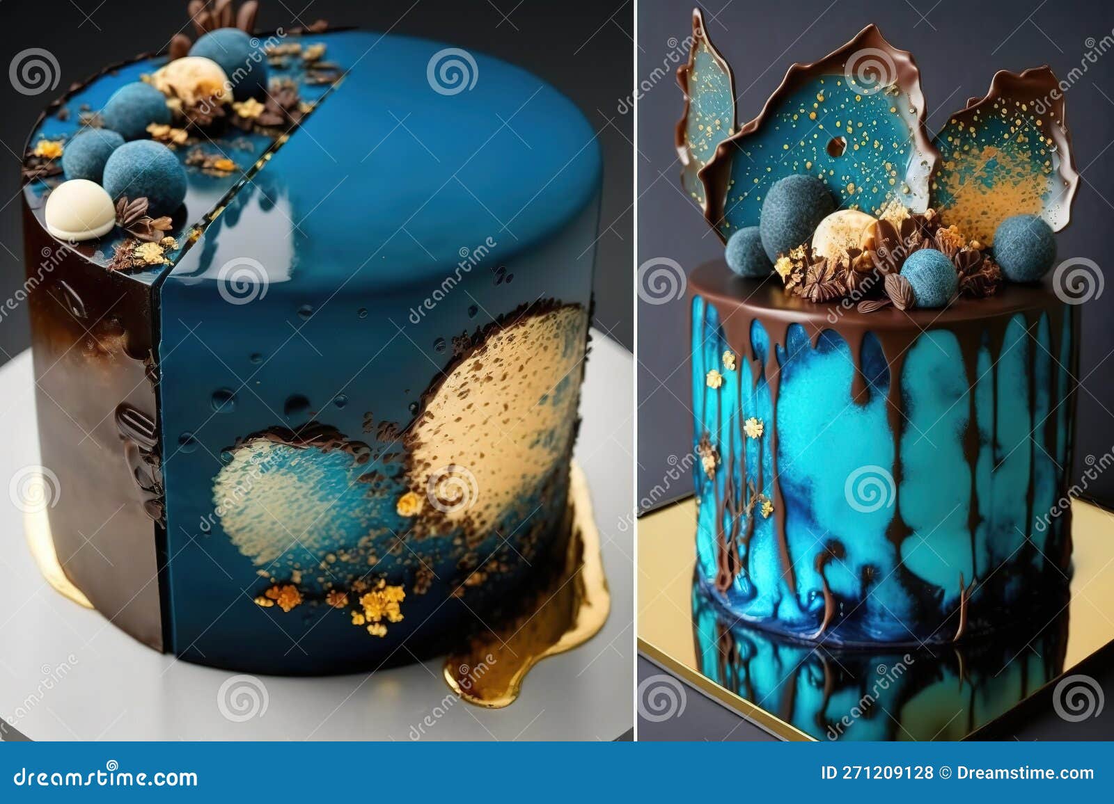 Modern Blue Cake with Chocolate Velor and Isomalt Decor, AI Generated ...